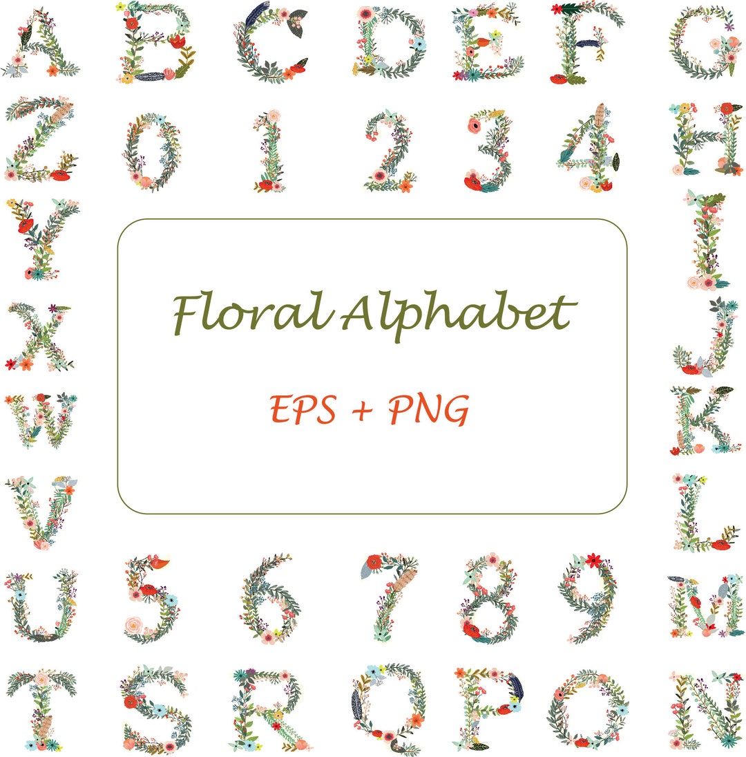 Floral Alphabet & Number Clipart, Letters Clipart, Floral Number ...