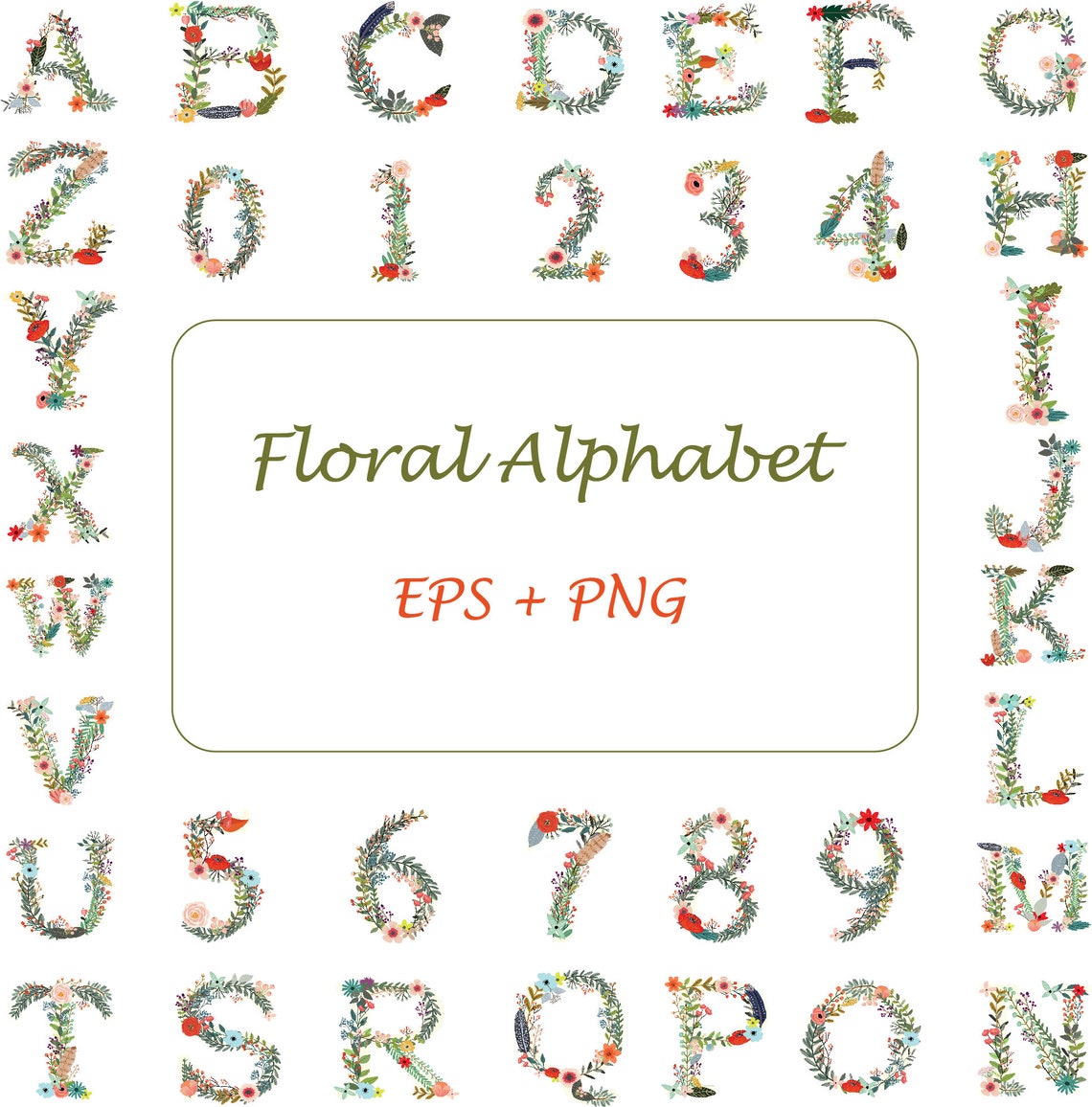 Floral Alphabet & Number Clipart, Letters Clipart, Floral Number ...