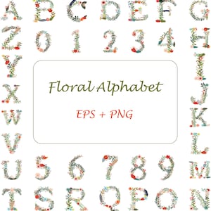 Floral Alphabet & Number Clipart, Letters Clipart, Floral Number ...