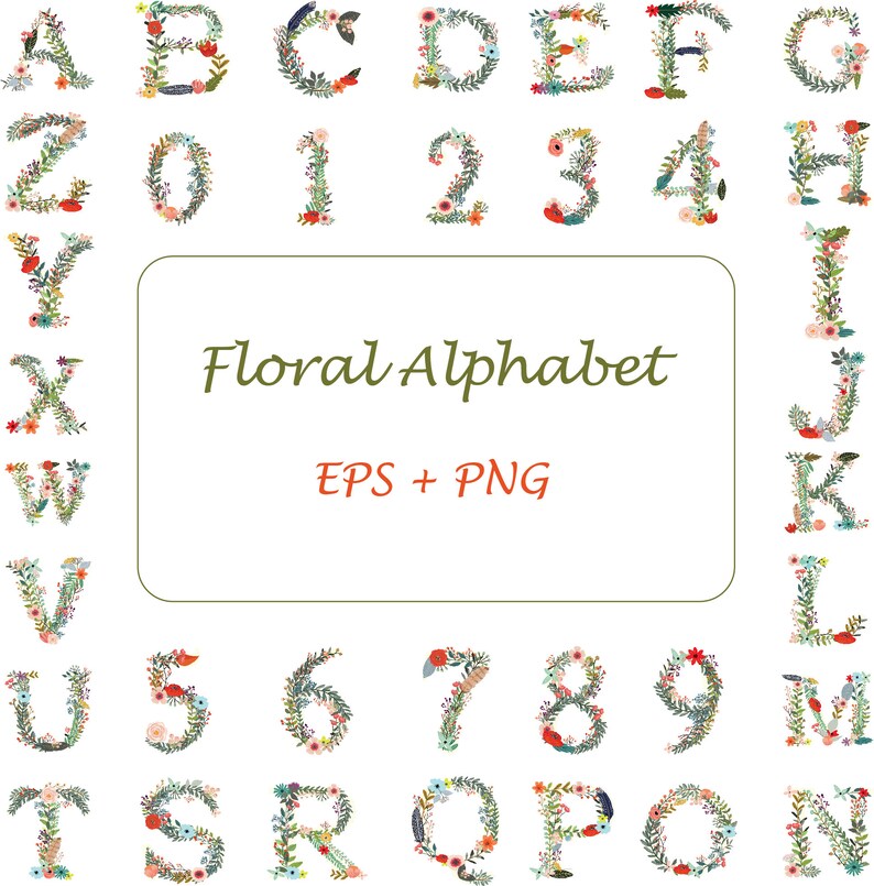 Floral Alphabet & Number Clipart, Letters Clipart, Floral Number ...