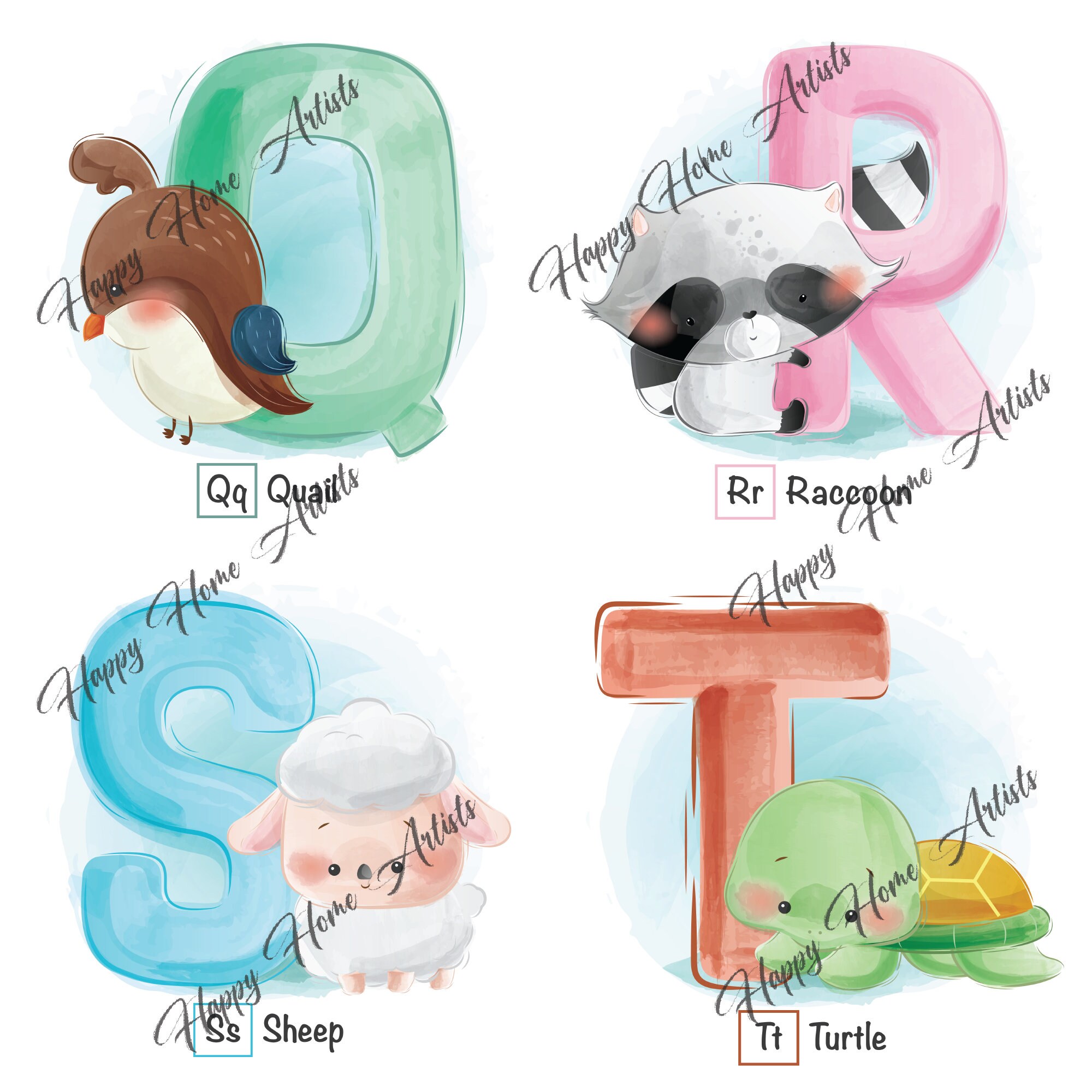 Watercolor Animal Alphabet Number Set, Clipart, Animal Letters ...