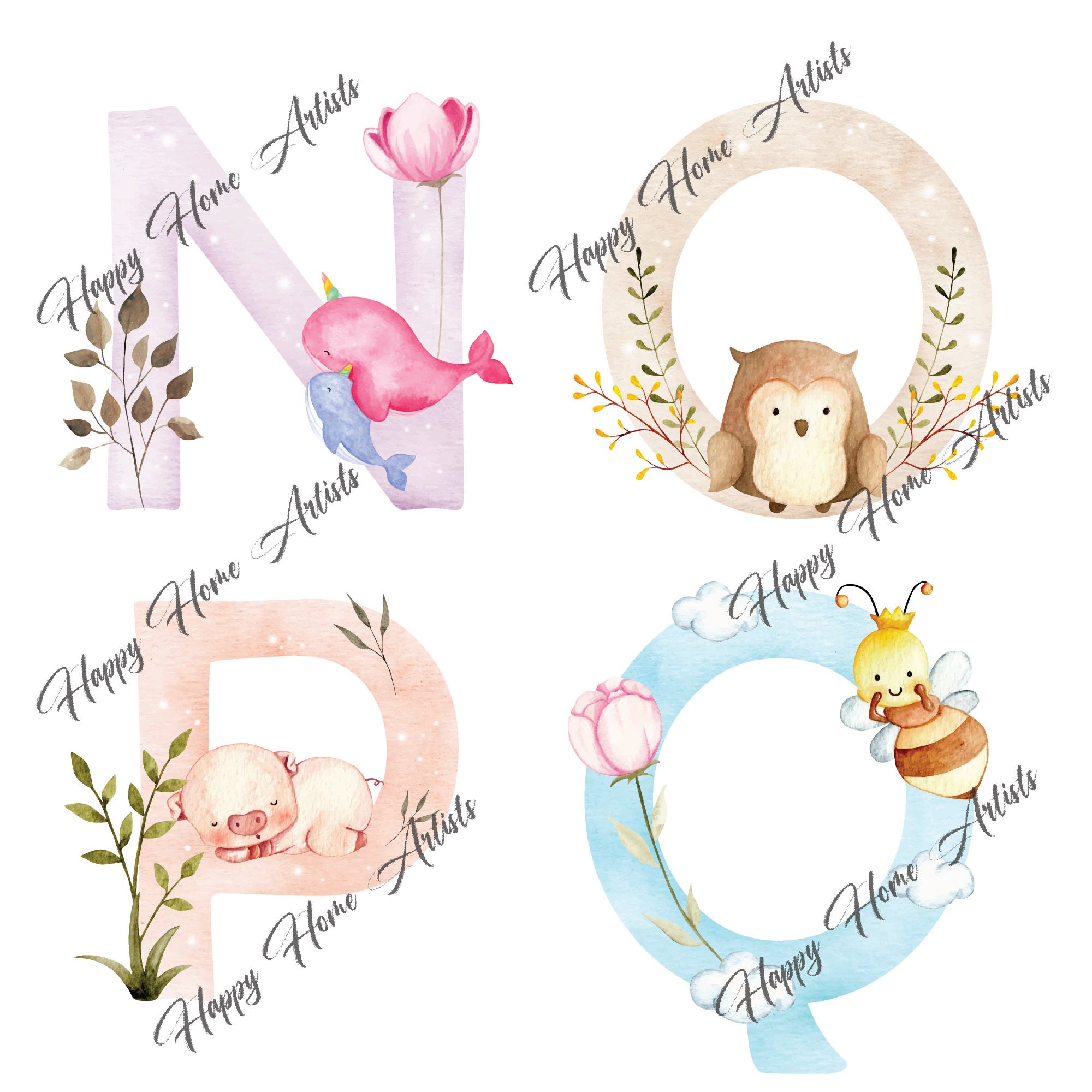 Watercolor Animal Alphabet Clipart, Animal Letters, Sublimation Design ...
