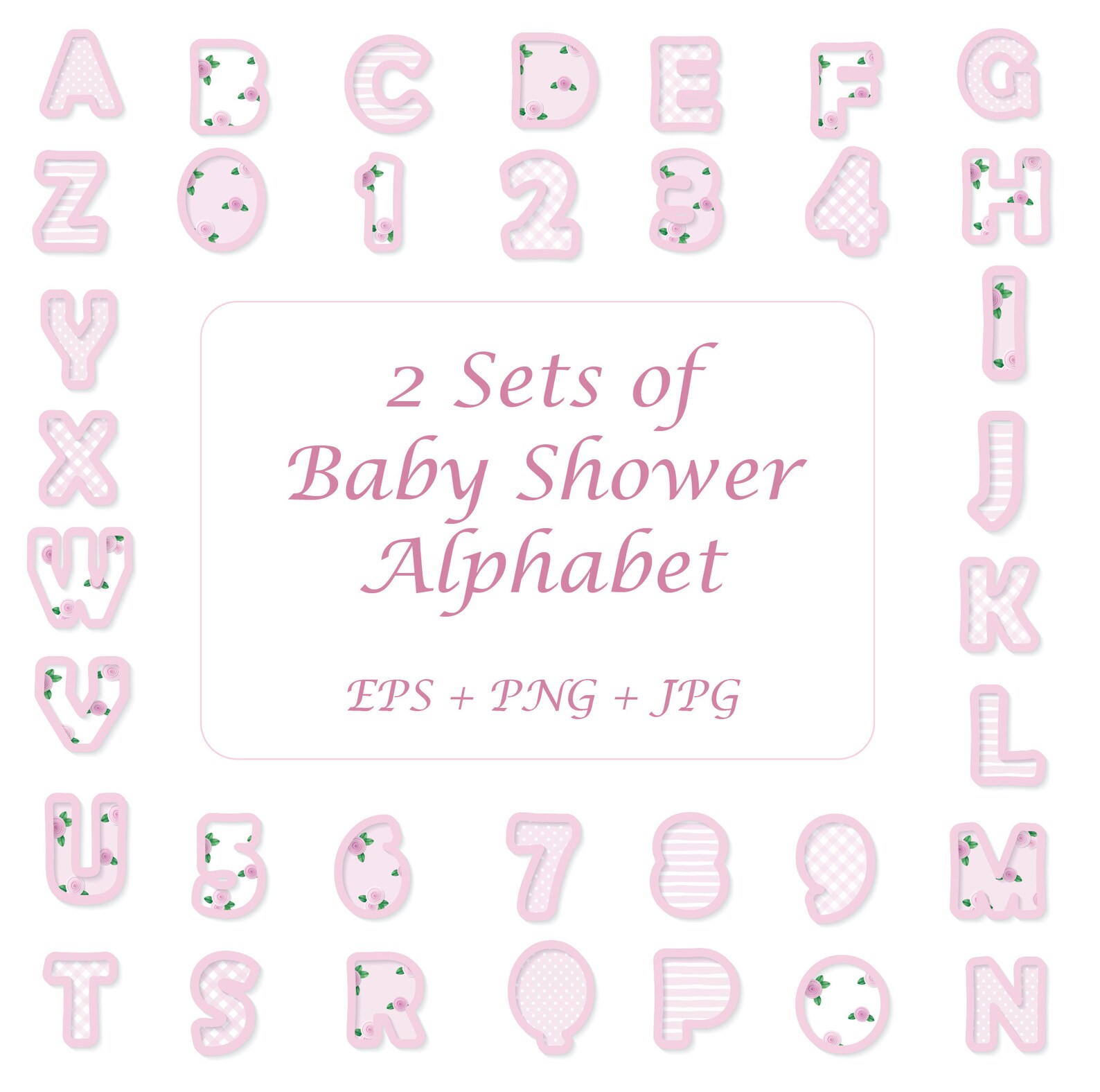 2 Sets of Baby Font Number PNG, Newborn Letters, Nursery Font, Baby ...