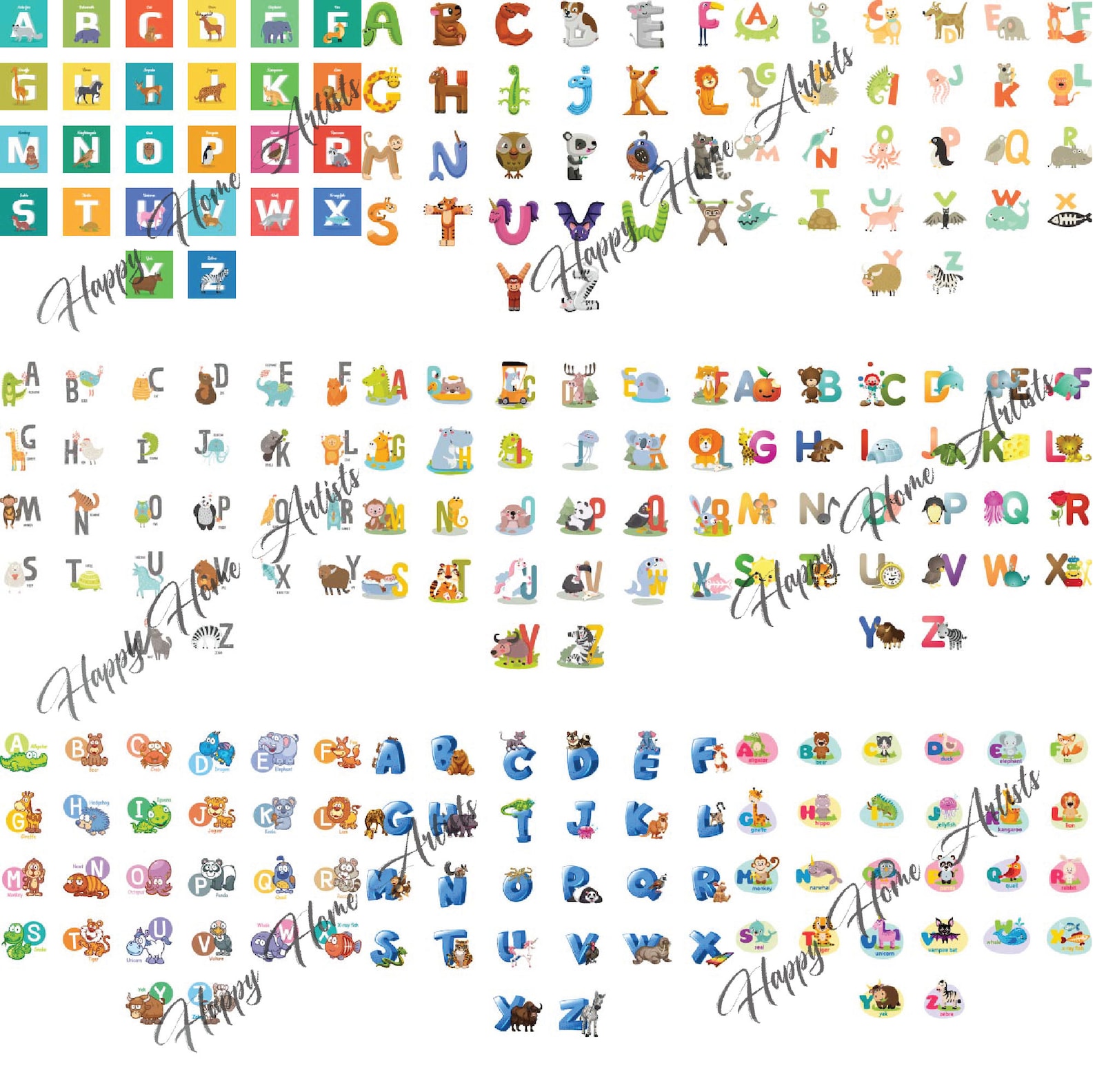 47 Designs of Animal Alphabet Bundle, Animal Letter, Baby Shower ...