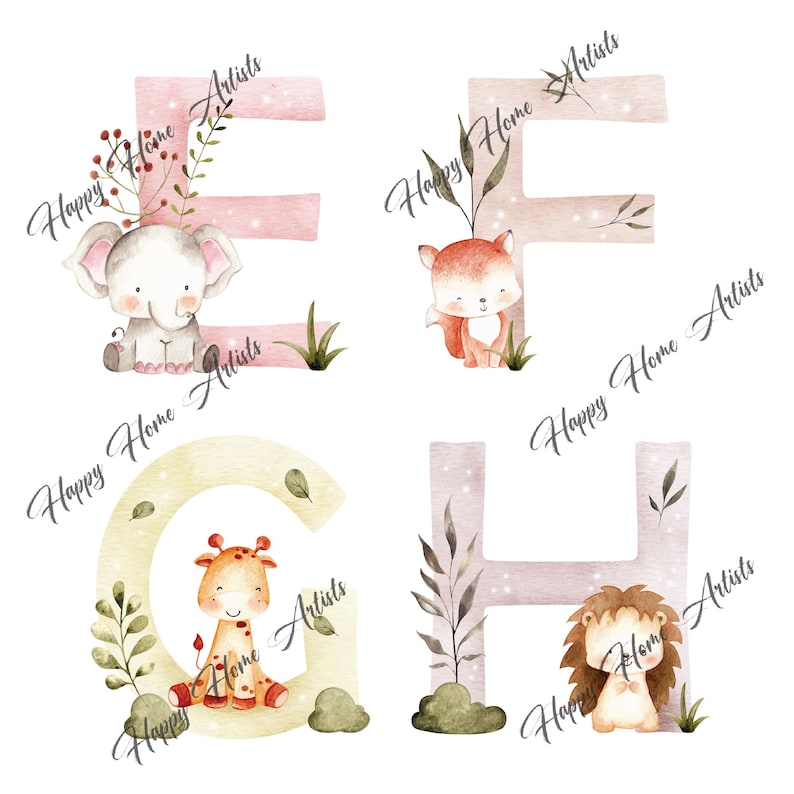 Watercolor Animal Alphabet Clipart, Animal Letters, Sublimation Design ...