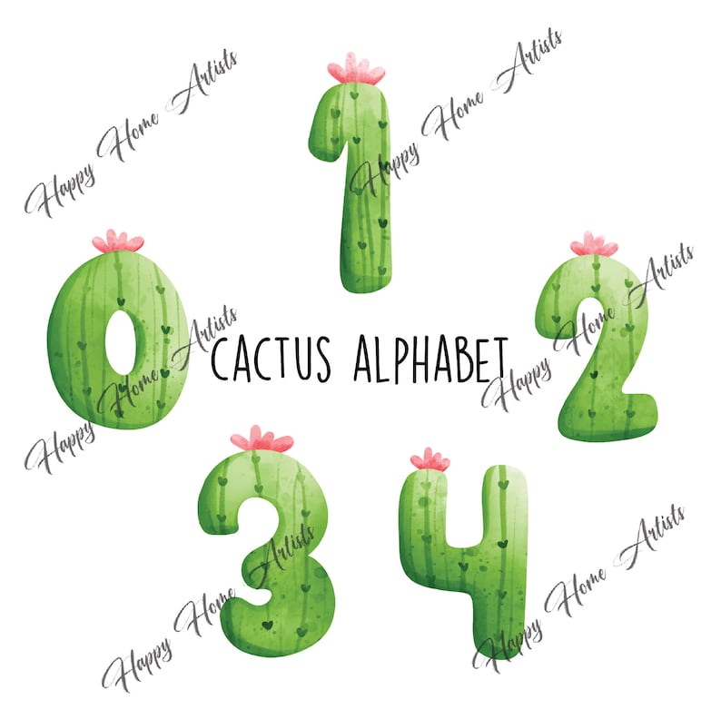 Cactus Alphabets and Numbers Clipart, Cactus Alphabet, Succulent Font ...