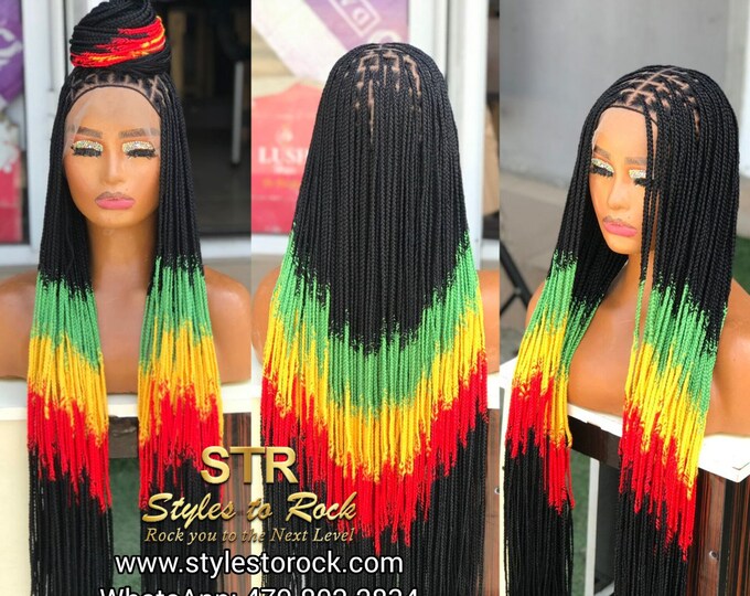 Full Lace Braided Wigs Knotless Braids Black Red Green Yellow Braids ...