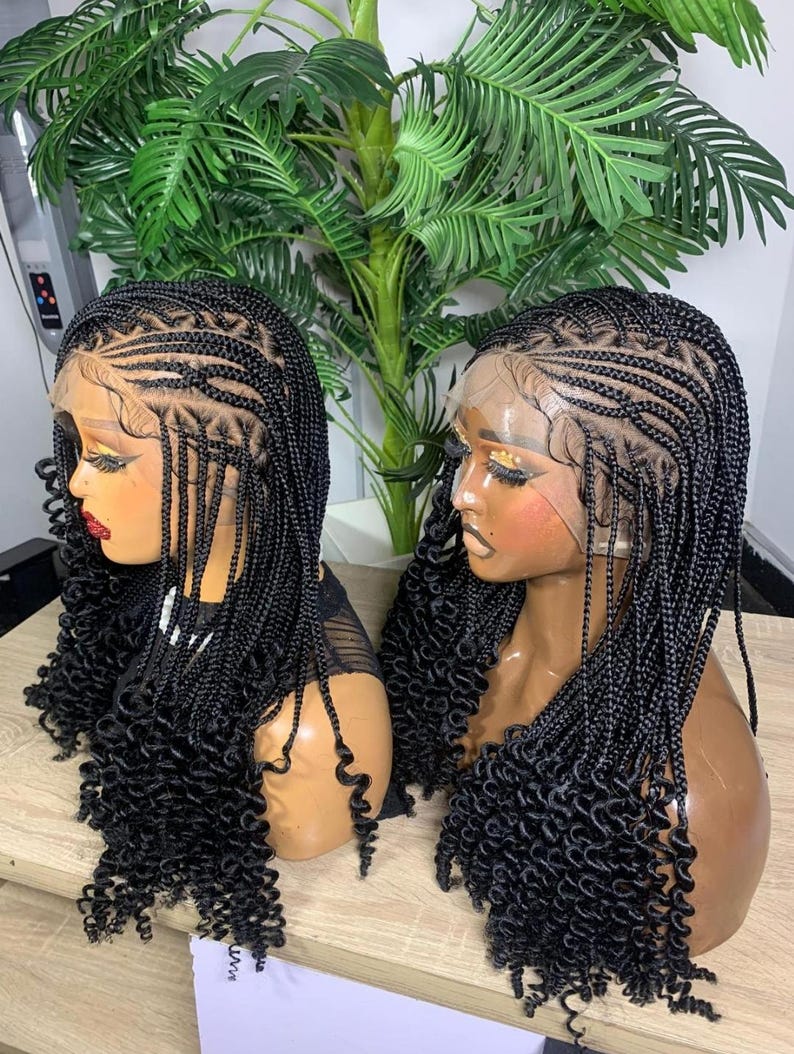 Full Lace Black Boho Braided Wig, Goddess Knotless Braids - Etsy