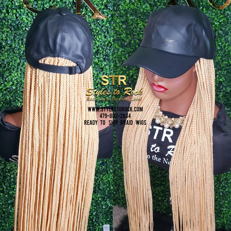 613 Blonde Hat Wig Braid Wig Leather Cap Box Braid Hat Wig - Etsy