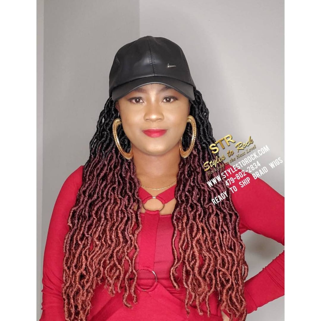 Wine Red Braids Soft Locs Black Locs Hat Wig Braided Wig Hat Wig Hat ...