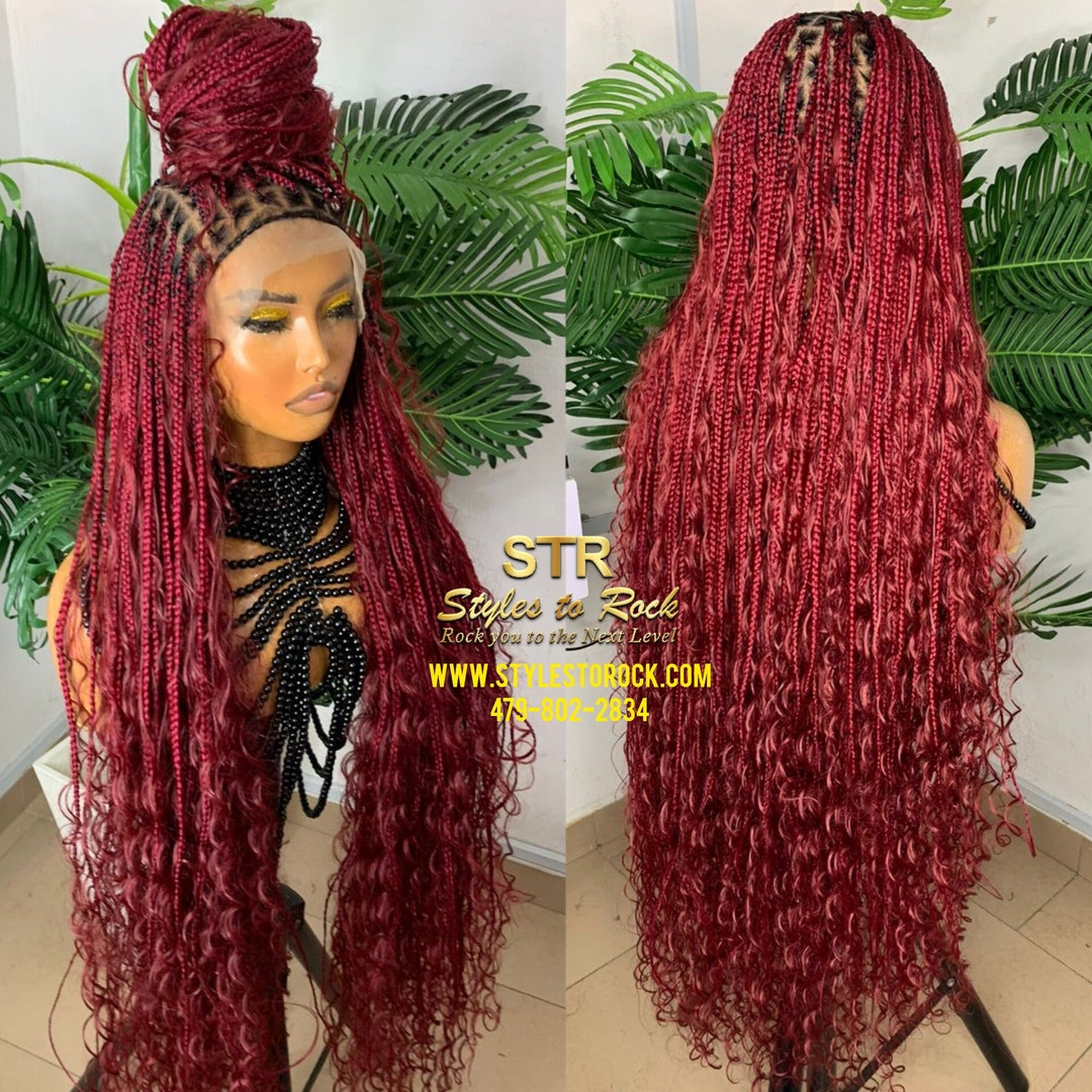 Ready to Ship Full Lace Red Braided Wig Black Knotless Braids Box ...