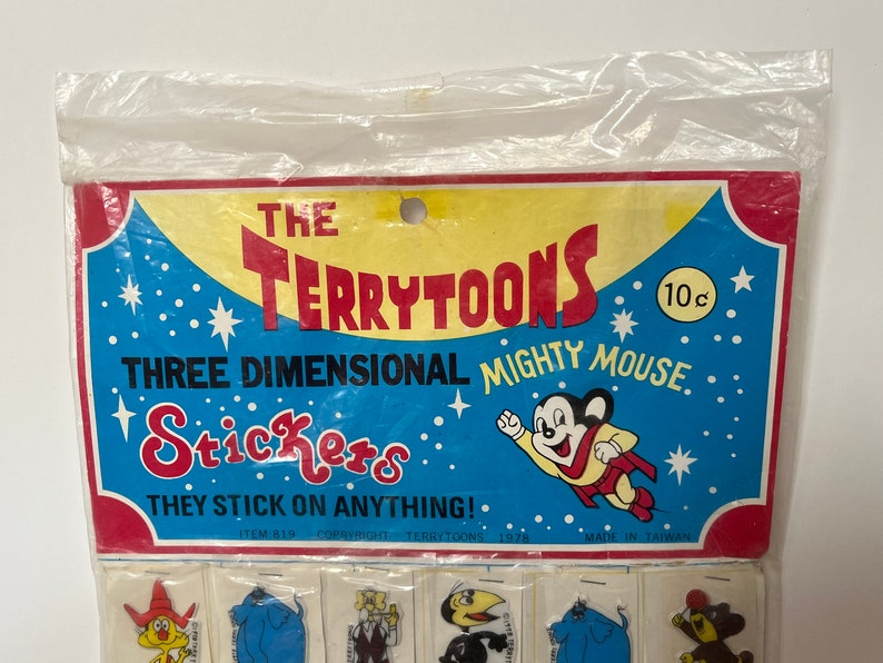 Vintage 1978 the Terrytoons Mighty Mouse 3-dimensional Puffy Stickers ...