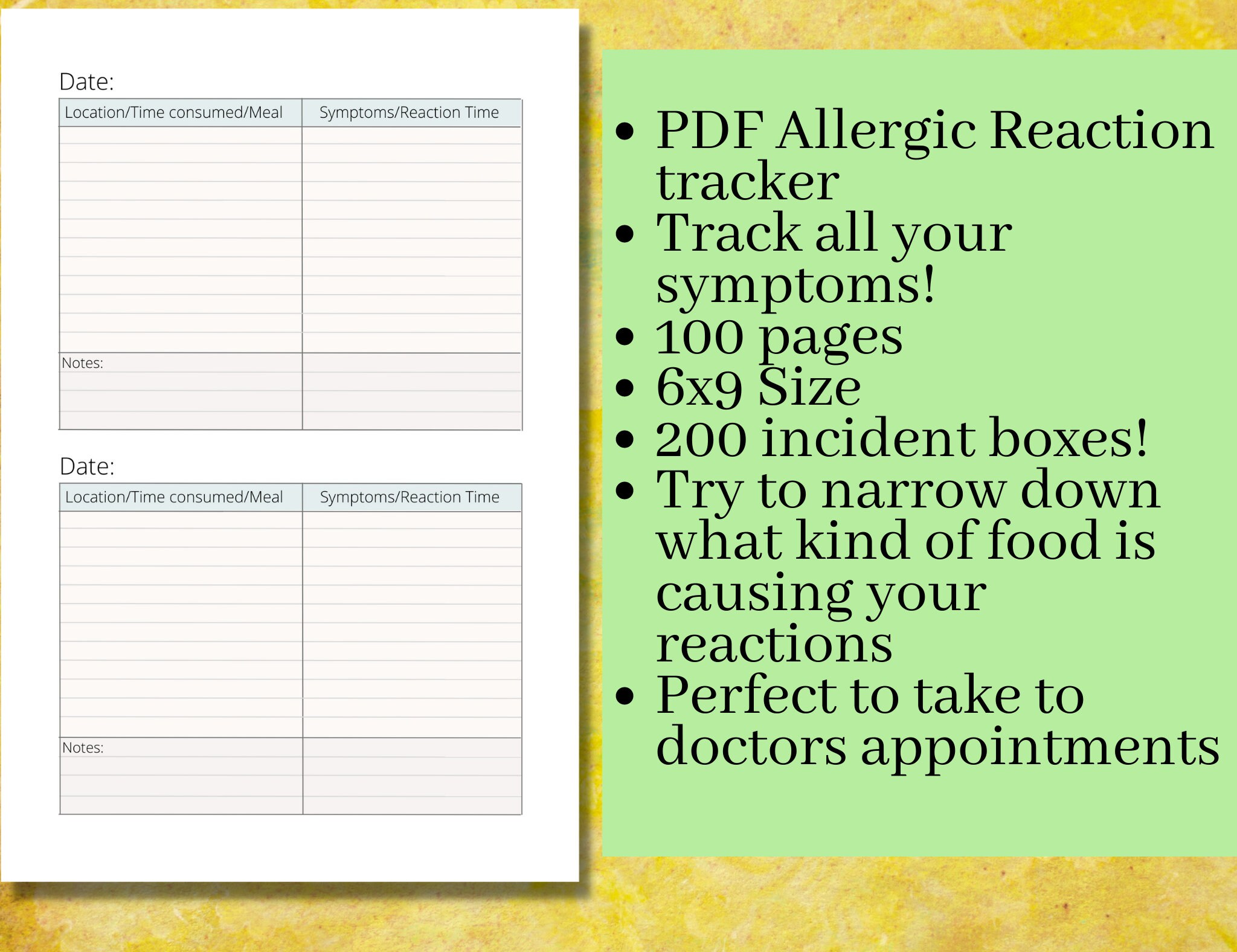 Allergic Reaction Tracker, Log Book - Etsy