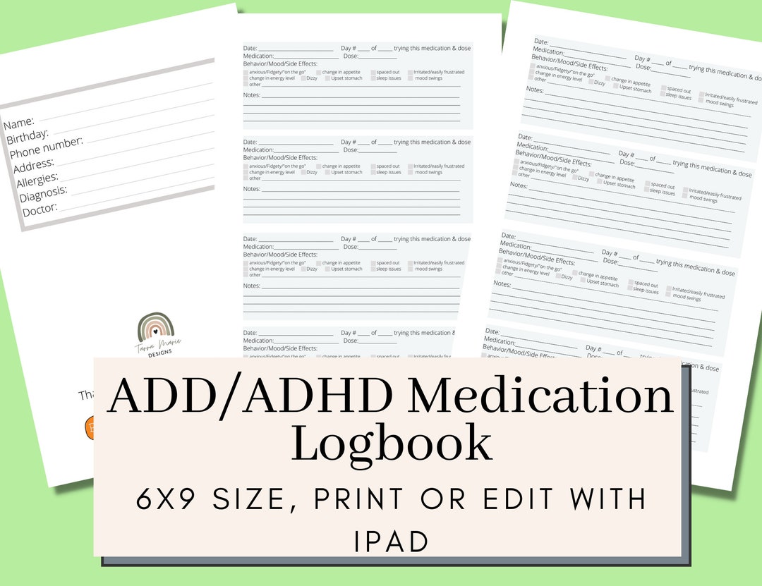 ADD/ADHD Medication Logbook, Tracker, Journal, Symptom Tracker - Etsy