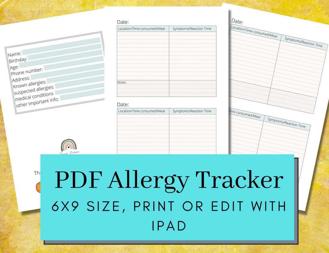 Allergic Reaction Tracker, Log Book - Etsy