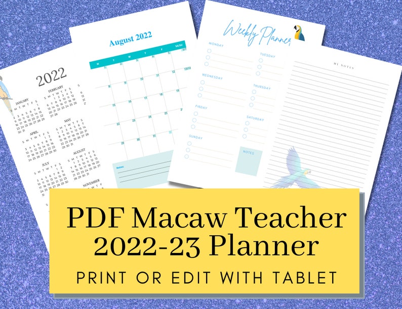 Teacher Planner Macaw Theme 2022-2023 School Calendar Year - Etsy