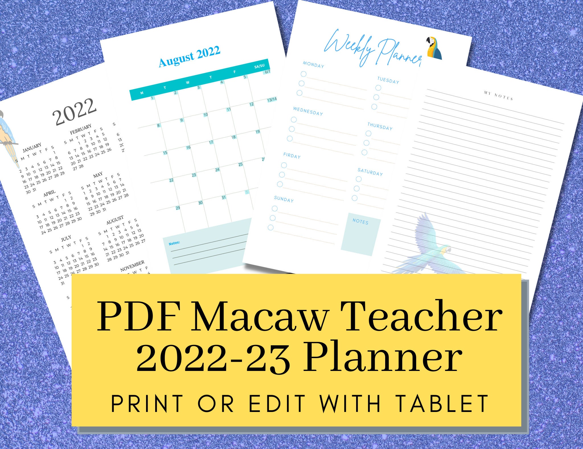 Teacher Planner, Macaw Theme, 2022-2023 School Calendar Year - Etsy