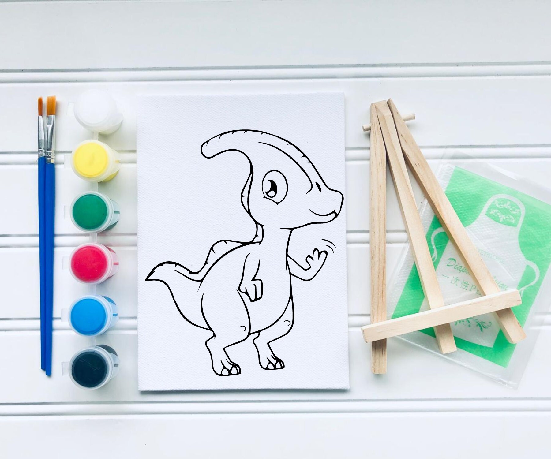 Dinosaur Canvas Painting Kit Pre-drawn Canvas Panel Party Activities ...