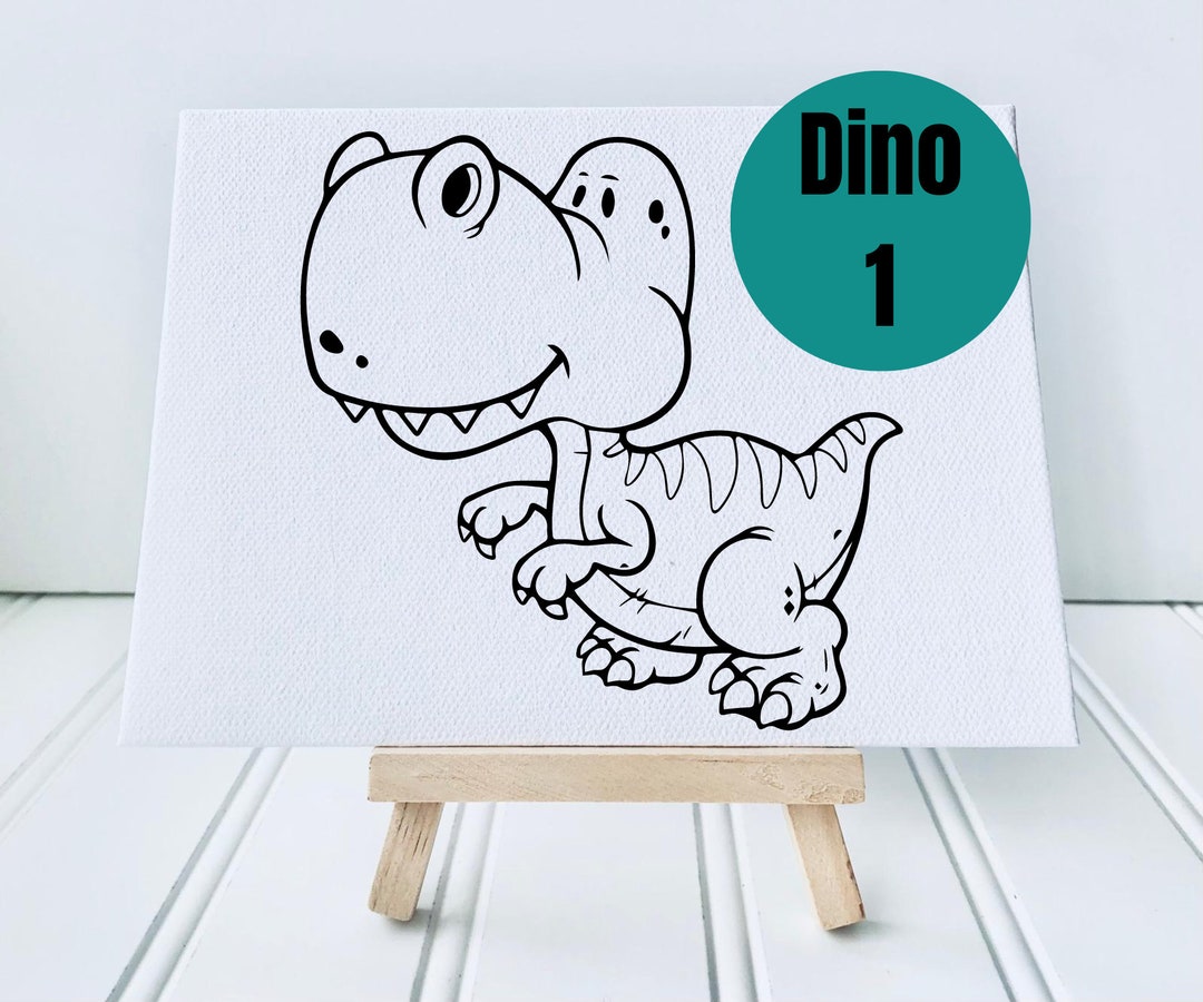 Dinosaur Canvas Painting Kit Pre-drawn Canvas Panel Party Activities Party Favors Birthday Kids ...