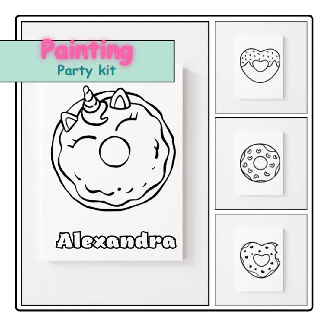 Personalized Canvas Painting Kit Donuts Party Favors Pre-drawn Canvas ...
