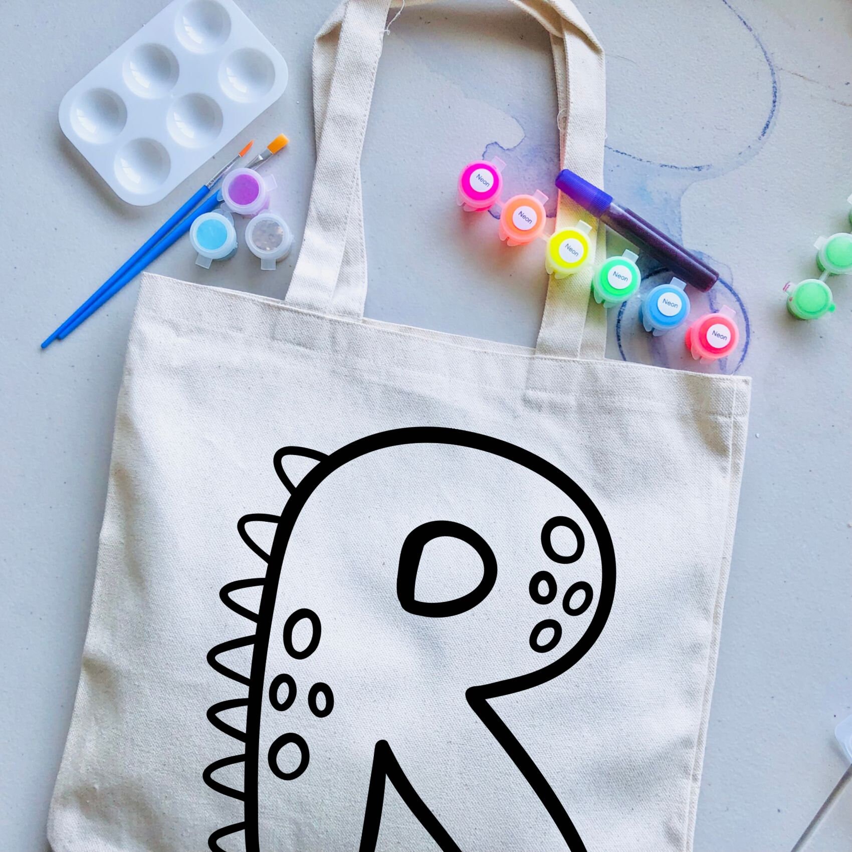 Personalized Tote Bag Painting Kit Dinosaur Kids Party PYO Paint Your ...