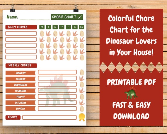 Printable Chore Chart With a Fun Dinosaur Theme Finally a | Etsy