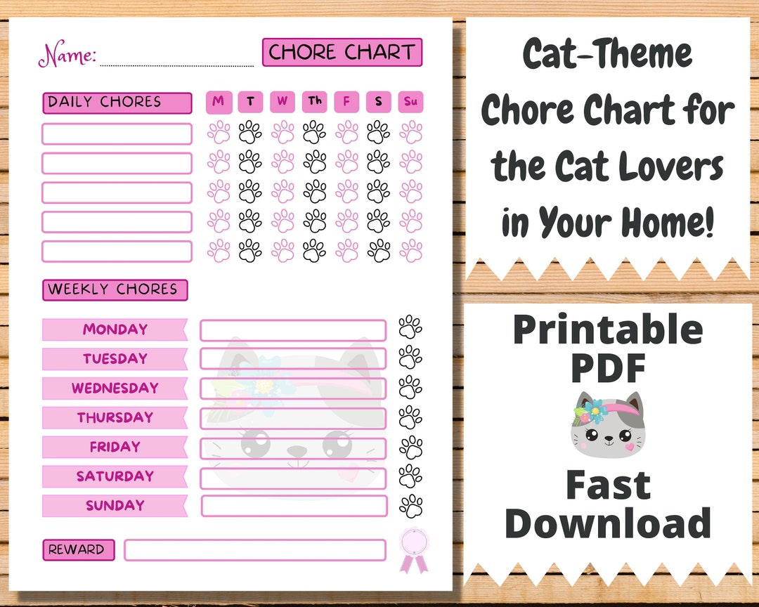 Fun Downloadable and Printable Cat-themed Chore Chart for the Kitty ...