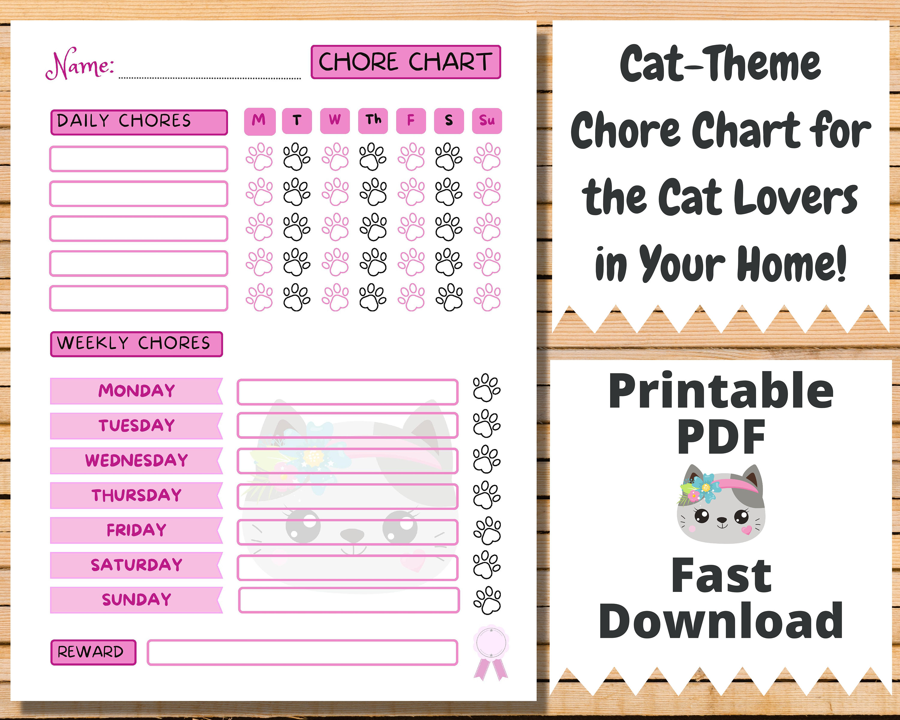 Fun Downloadable and Printable Cat-themed Chore Chart for the Kitty ...