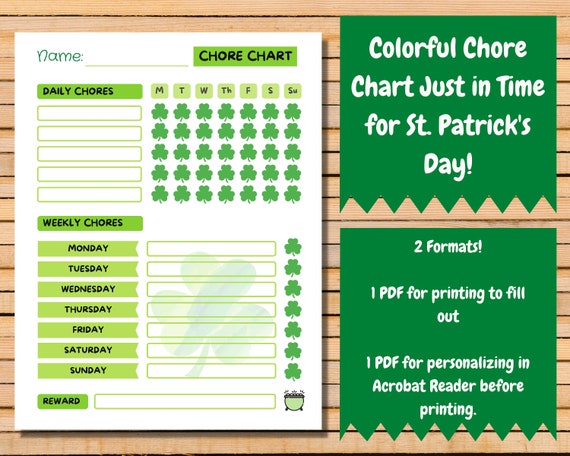 Download & Print Chore Chart for St. Patrick's Day Add | Etsy