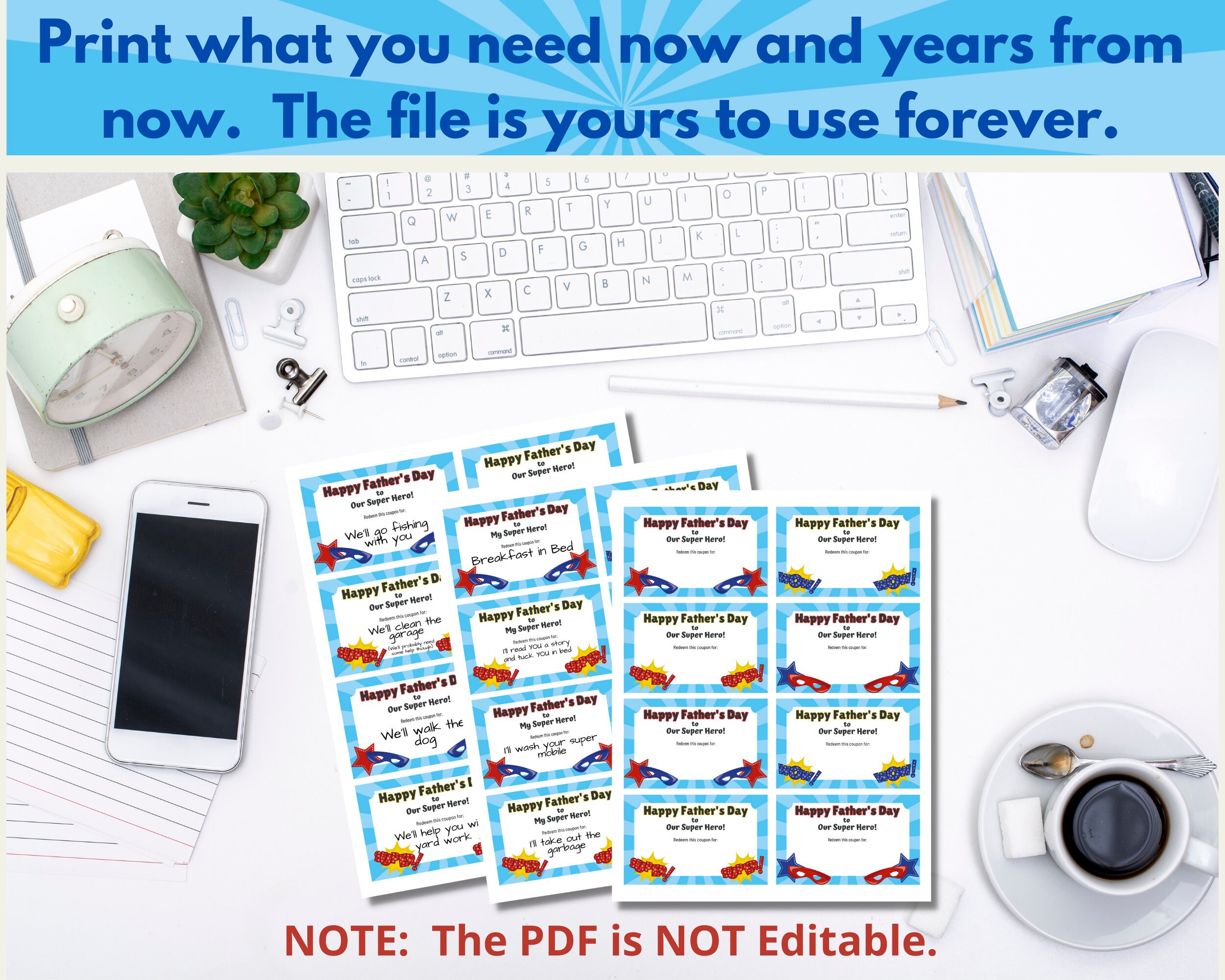 Printable Gift Coupons for Father's Day - Fun Superhero Theme - Instant ...