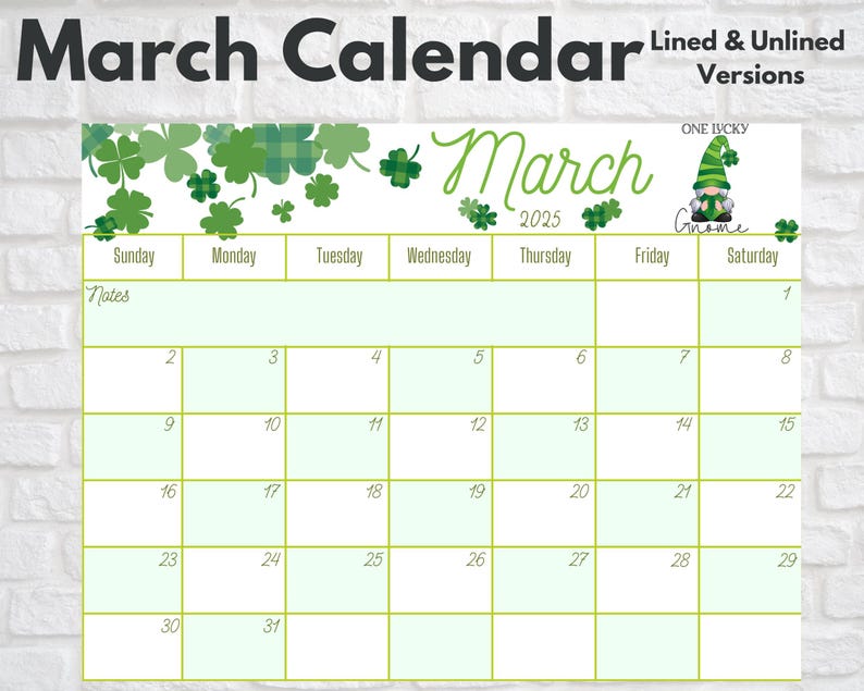 Printable March 2025 Calendar Page - PDF Download Includes Both Lined ...