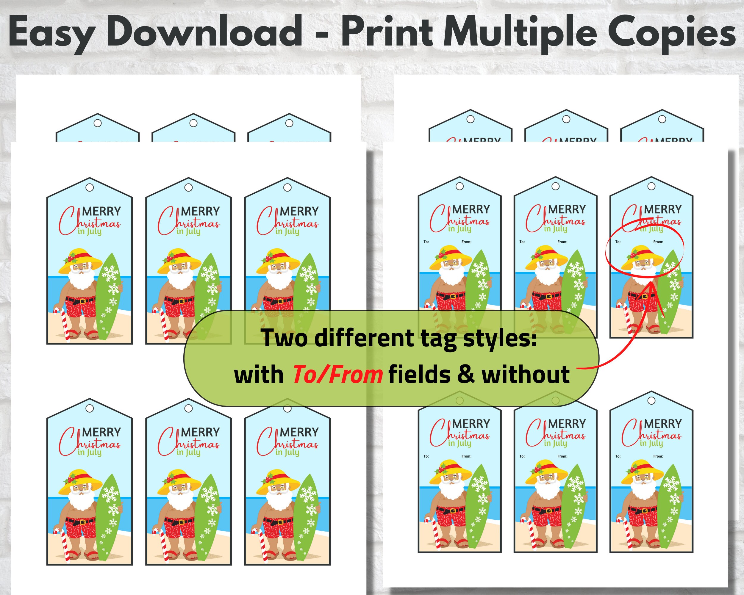 Printable Christmas in July Gift Tags - Beach Santa - Great for Summer ...