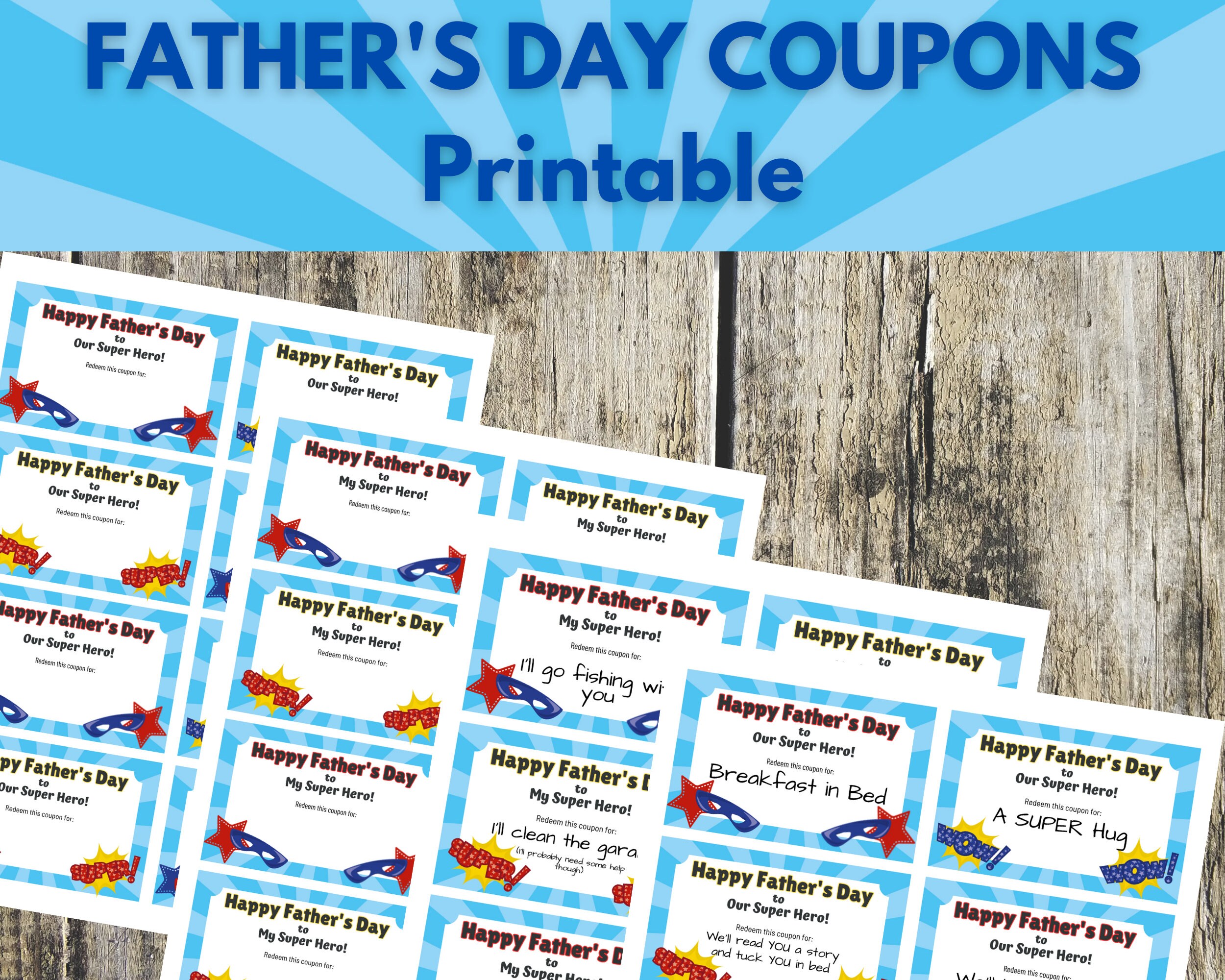 Printable Gift Coupons for Father's Day - Fun Superhero Theme - Instant ...