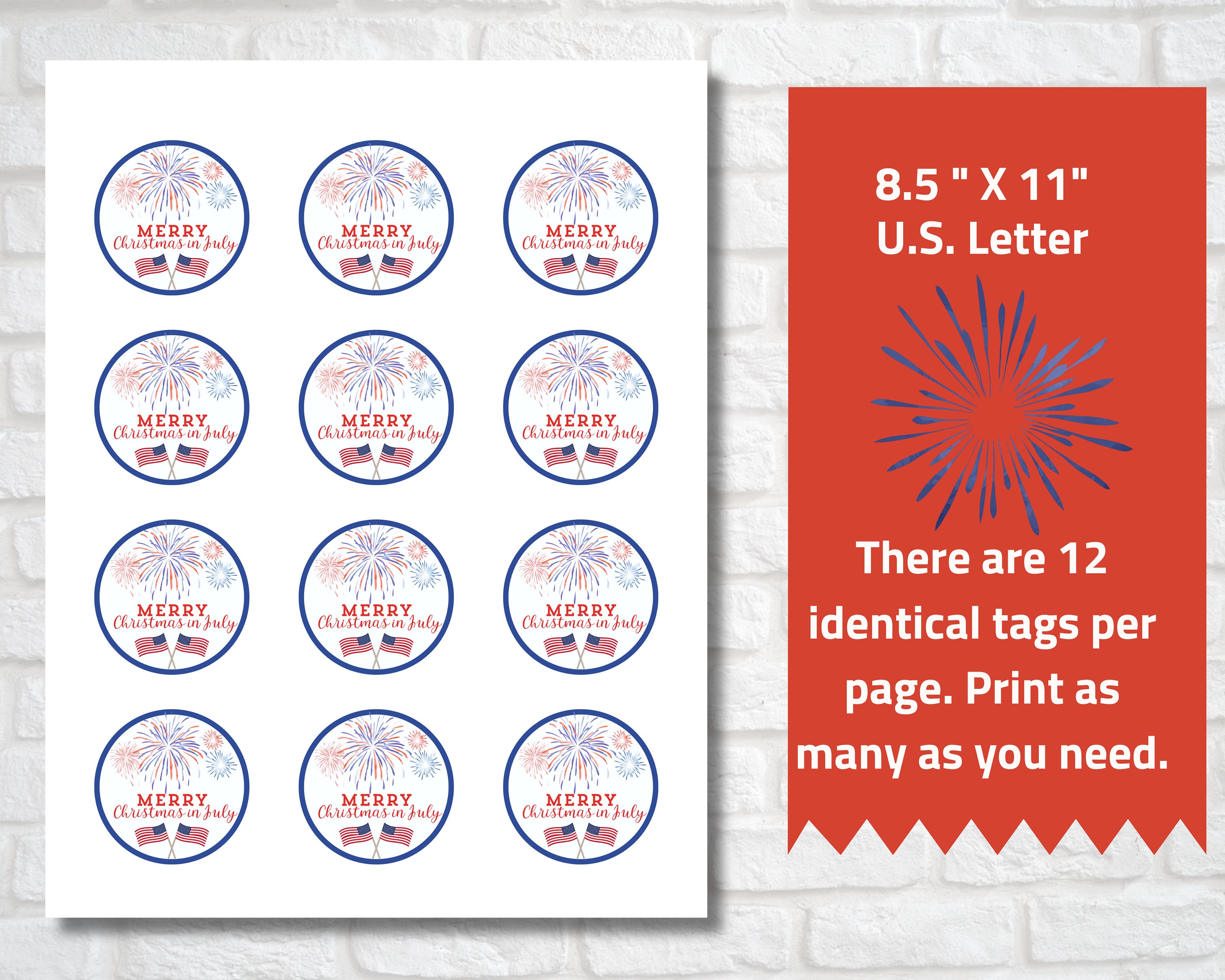 Printable Patriotic Christmas in July Gift Tags Cupcake Toppers 4th of ...