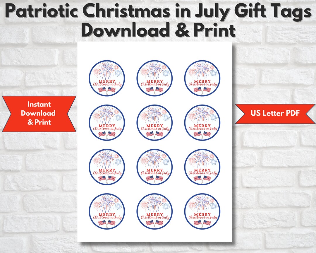 Printable Patriotic Christmas in July Gift Tags Cupcake Toppers 4th of ...