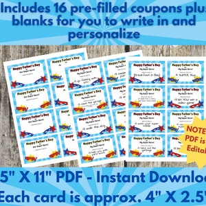 Printable Gift Coupons for Father's Day - Fun Superhero Theme - Instant ...