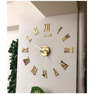 Roman Numerals Wall Clock | Shiny Gold Color| Wooden Clock | Home ...