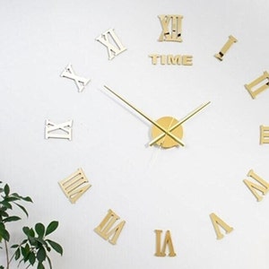 Roman Numerals Wall Clock | Shiny Gold Color| Wooden Clock | Home ...