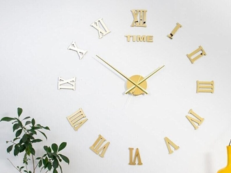 Roman Numerals Wall Clock | Shiny Gold Color| Wooden Clock | Home ...