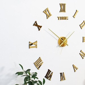 Roman Numerals Wall Clock | Shiny Gold Color| Wooden Clock | Home ...