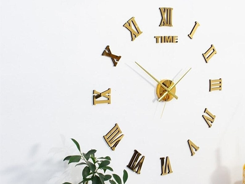 Roman Numerals Wall Clock | Shiny Gold Color| Wooden Clock | Home ...