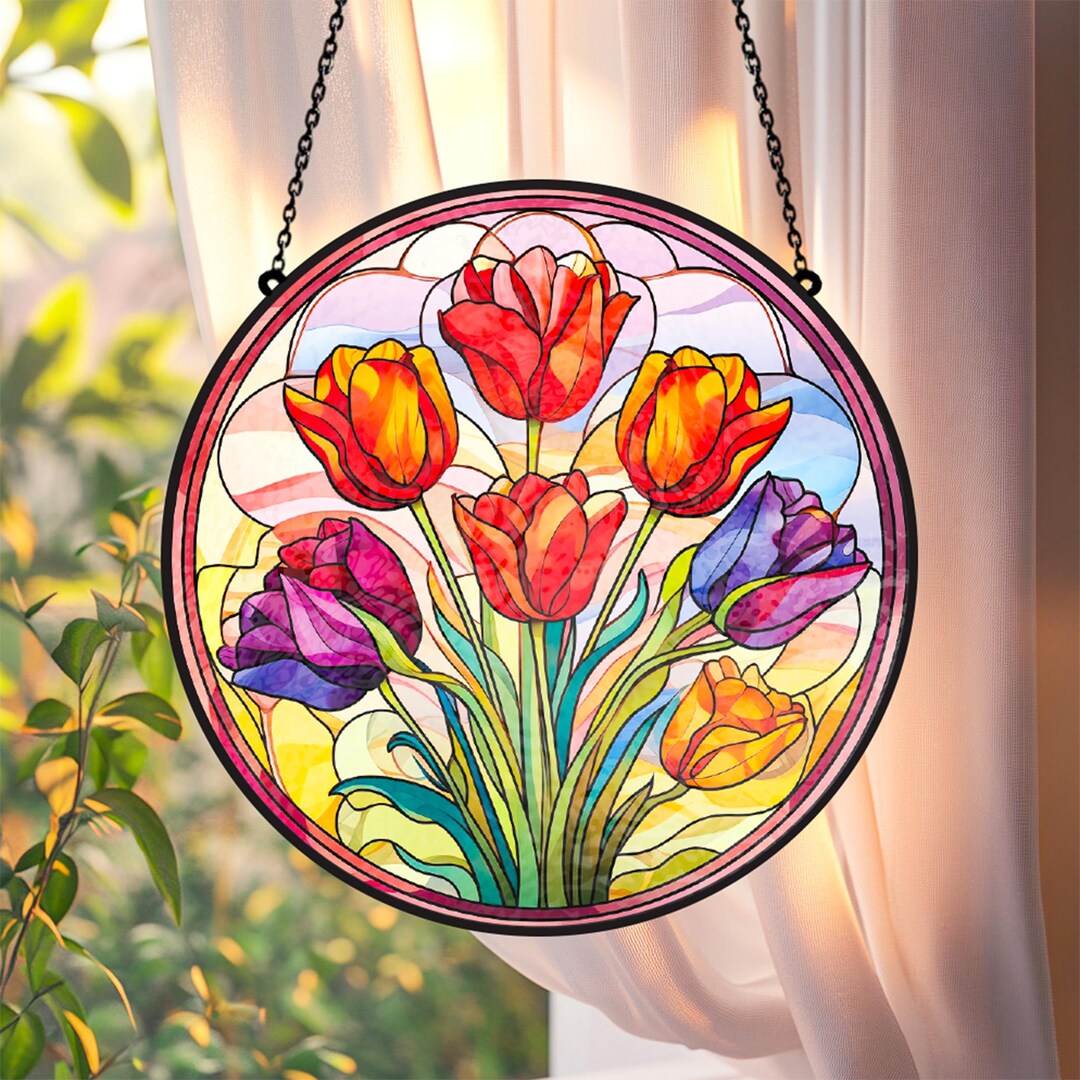 Tulip Birth Month April Flower Stained Glass Suncatcher, Mothers Day ...