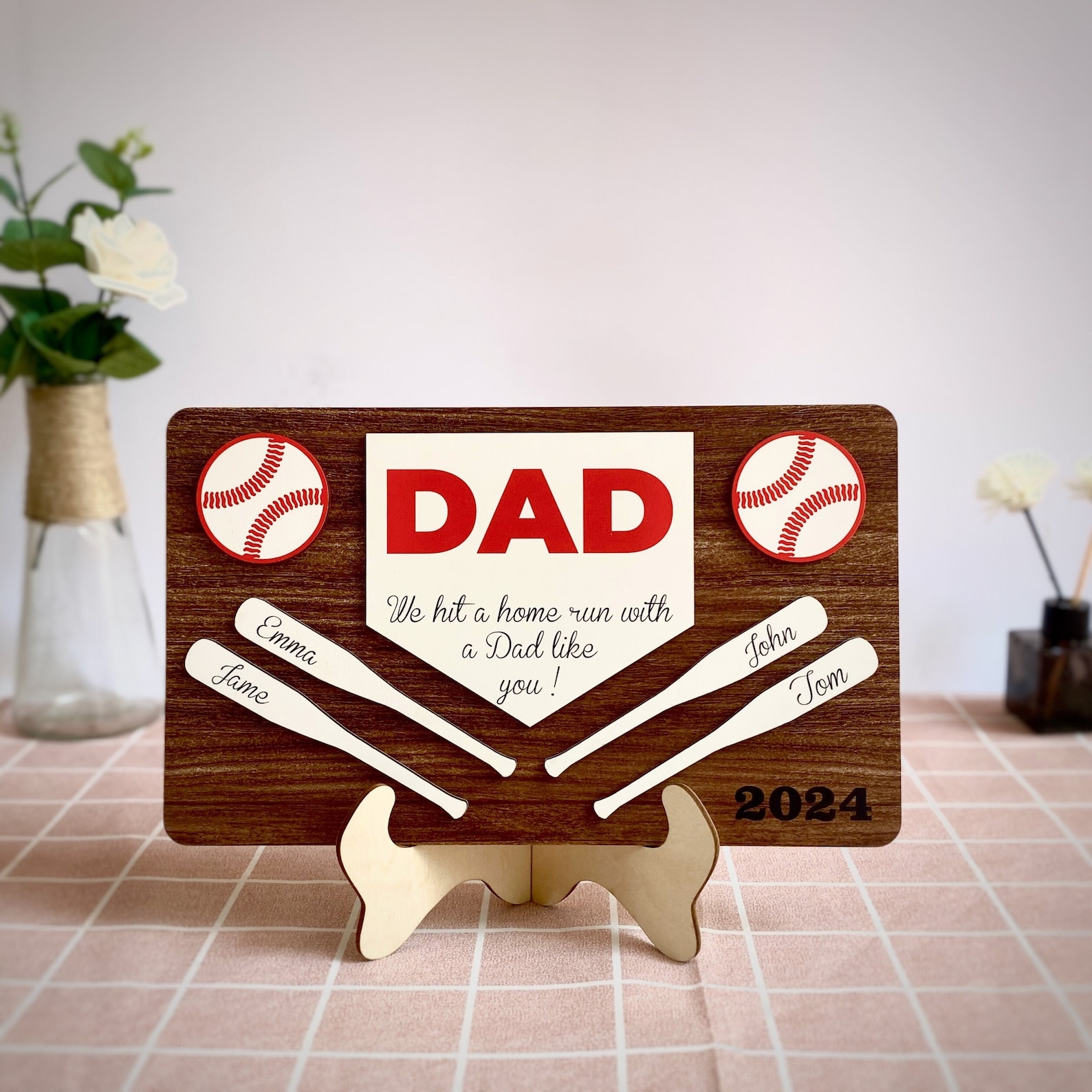 Personalized Baseball Fathers Day Gift, Custom Baseball Dad Sign With ...