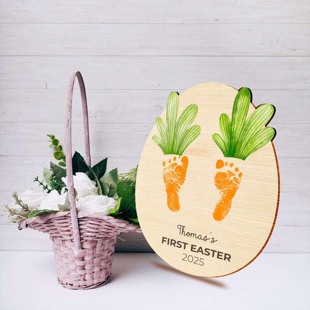 Custom Easter Carrot Footprint Art, Easter Baby Footprint Sign, Easter ...
