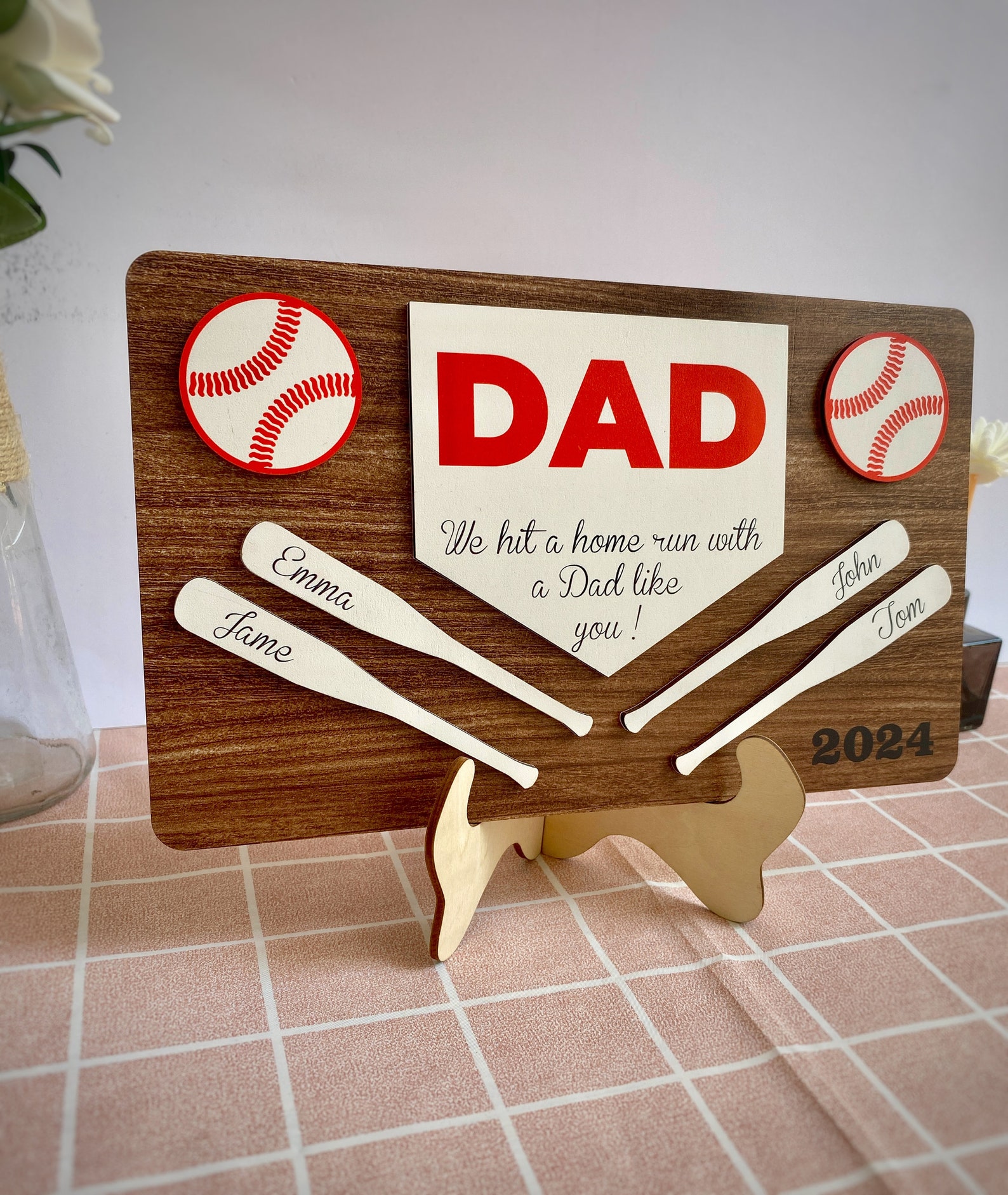 Personalized Baseball Fathers Day Gift, Custom Baseball Dad Sign With ...