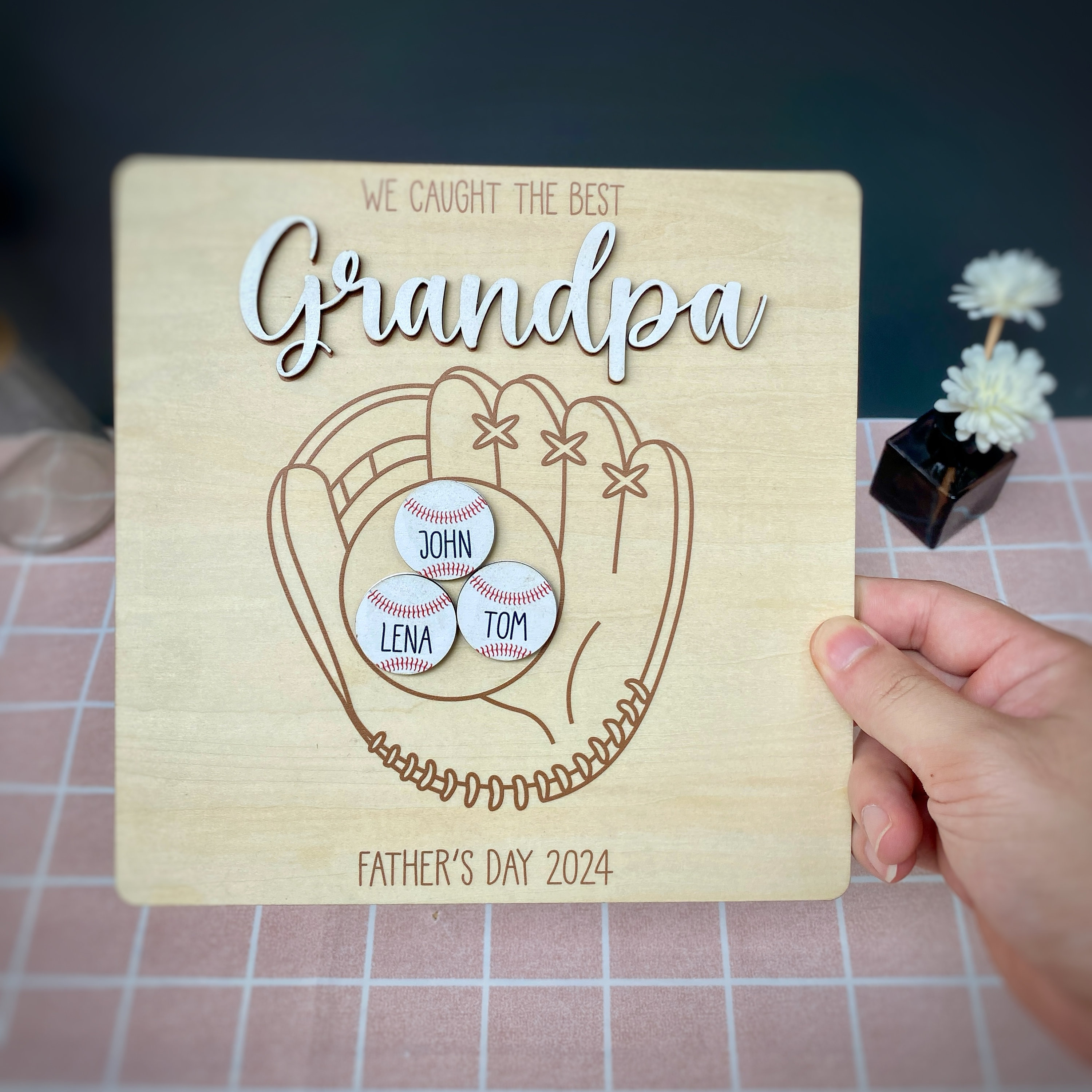 Custom Wooden Fathers Day Baseball Sign, Grandpa Fathers Day Gift From ...