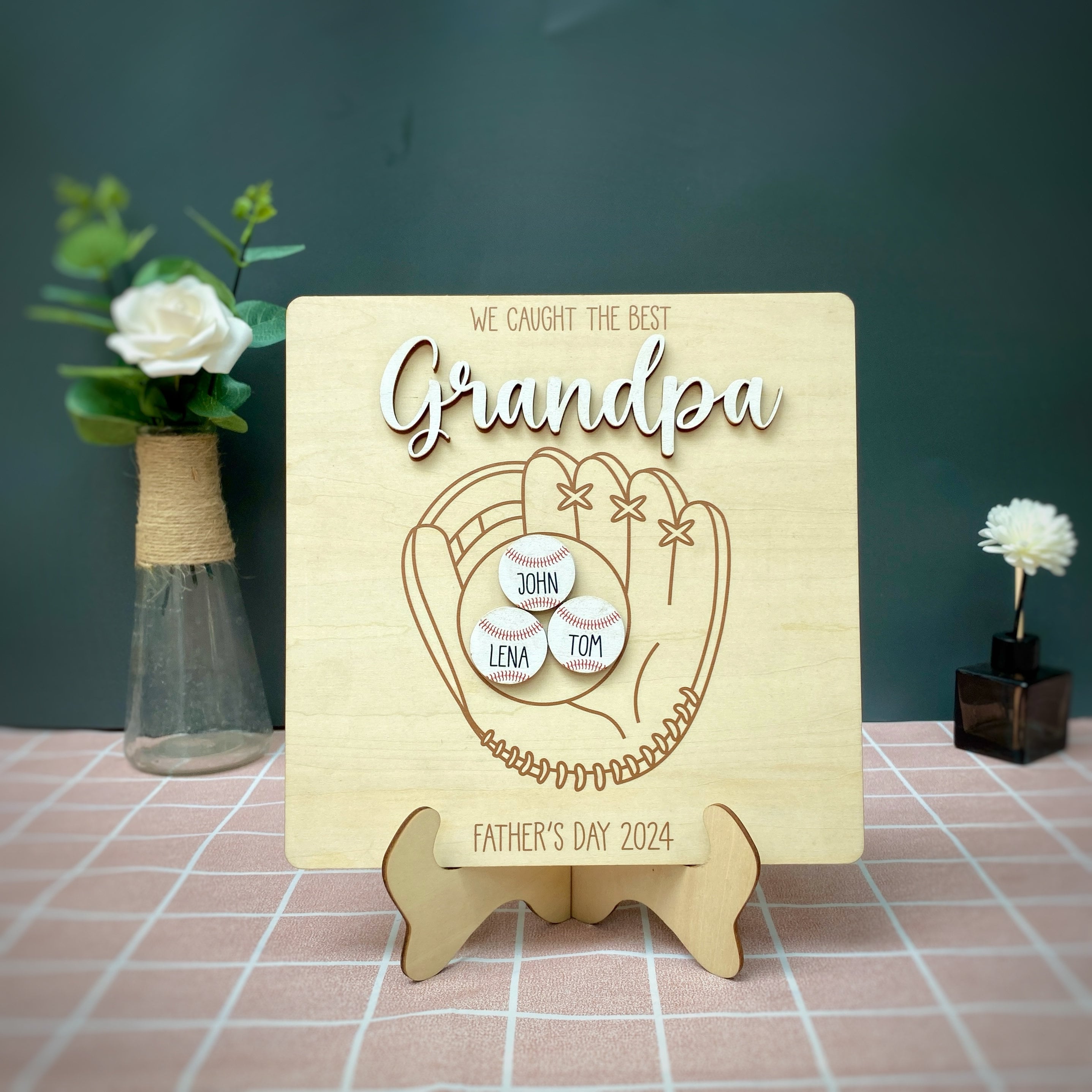 Custom Wooden Fathers Day Baseball Sign, Grandpa Fathers Day Gift From ...