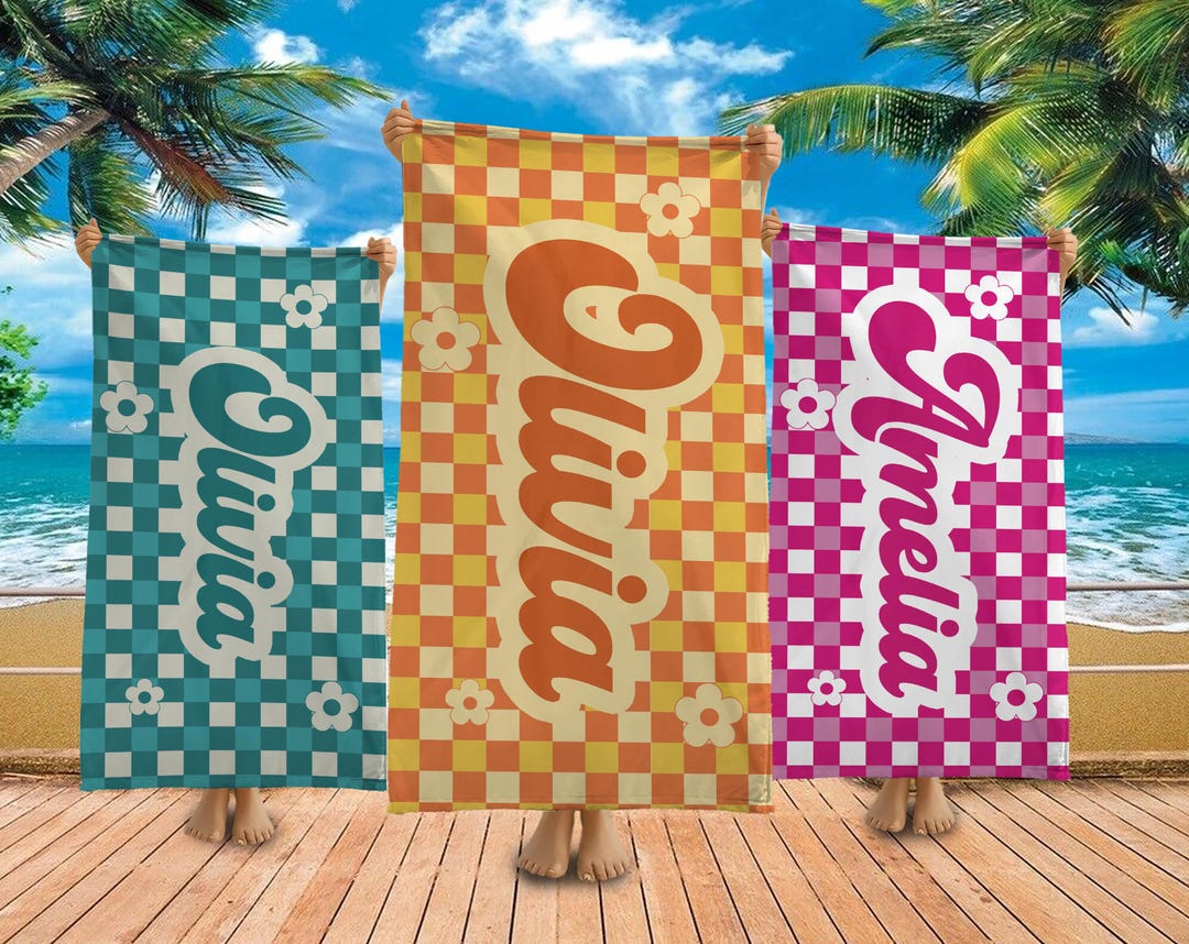 Personalized Girl Beach Towel, Customized Vans Checker Pattern Retro ...