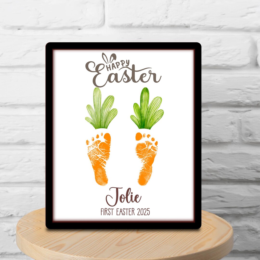 Personalized Easter Footprint Art, Easter Carrot Patch Sign, Easter ...