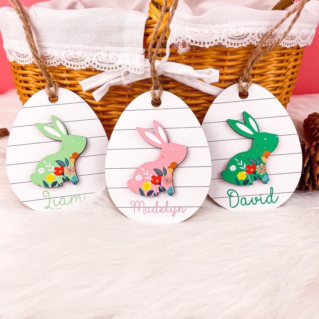 Custom Easter Egg Bunny Name Tag, Personalized Easter Egg Basket Tags ...